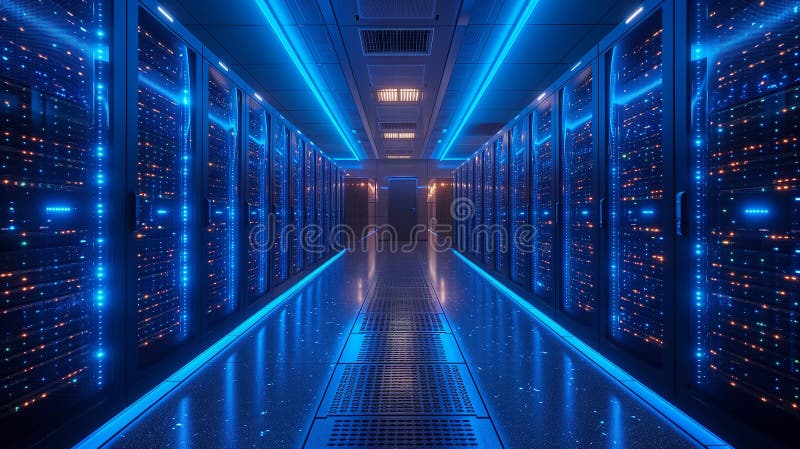 The Power of Information Storage: Server Room Filled with Luminous Blue ...