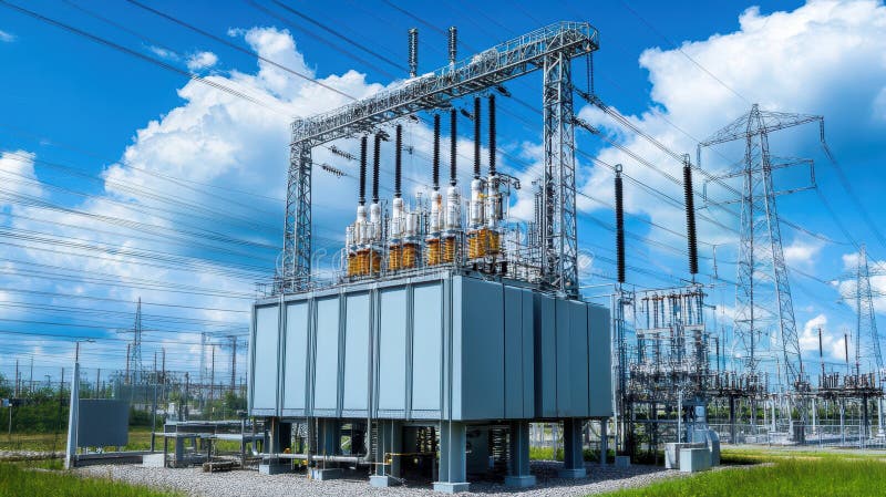 Power Infrastructure: Electricity Substation with Transformer Under a ...