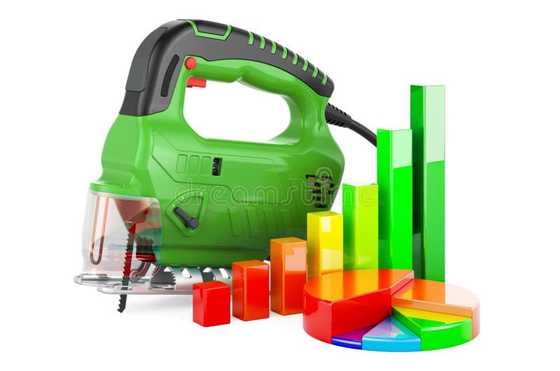 Power Jigsaw with Growth Bar Graph and Pie Chart, 3D Rendering Stock ...
