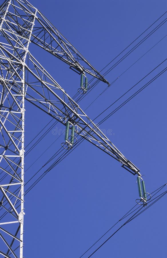 Dangerous High Voltage Power Line Work from a Helicopter Stock Image ...