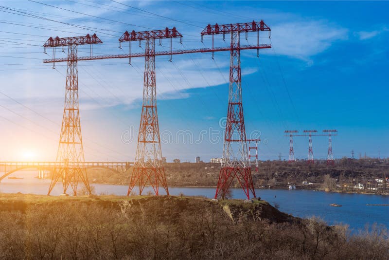 Power Line Across The River Stock Image - Image of river, slope: 99997151