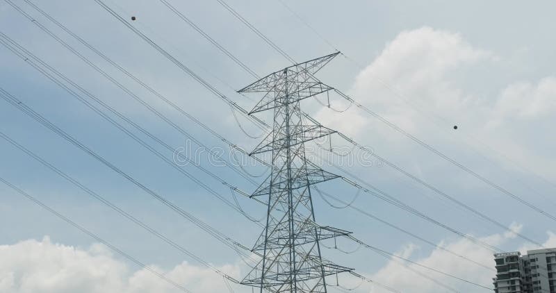 Power Line Against Background of Blue Sky. Electronic Network ...
