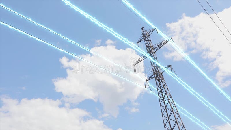 Visualization of Current in Wires. High Voltage Tower. High Voltage ...