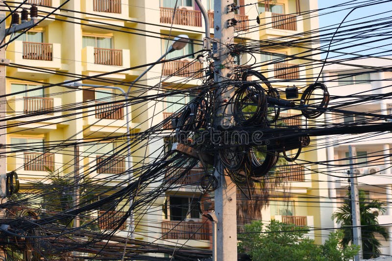 Power Line Assembly. Post with Electrical Wires Stock Photo - Image of ...