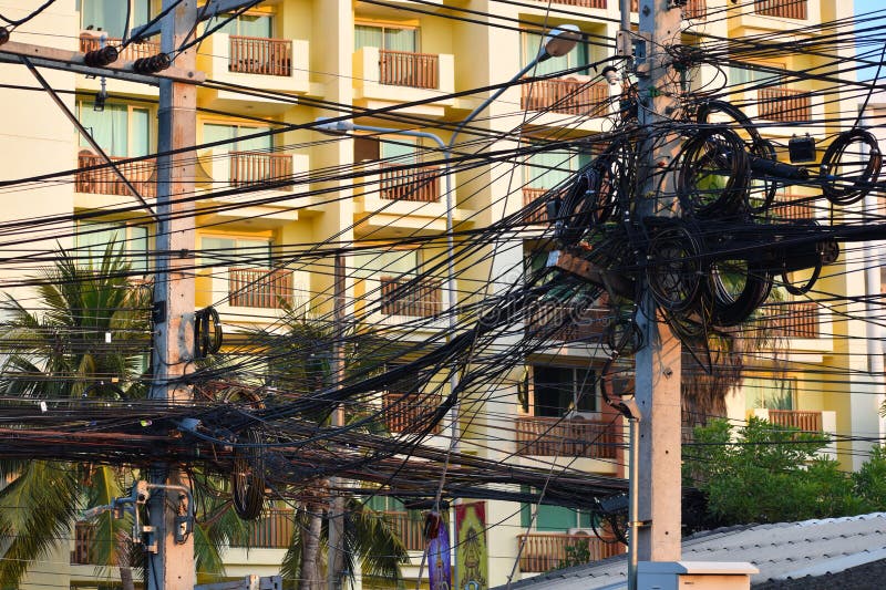 Power Line Assembly. Post with Electrical Wires Stock Photo - Image of ...