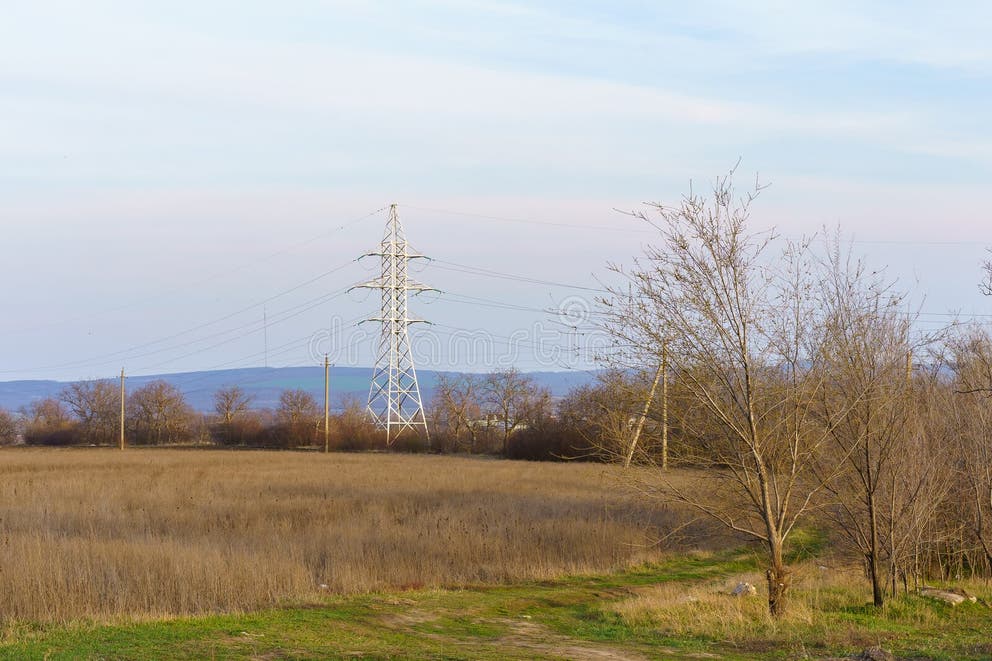 Power Line. Background with Selective Focus and Copy Space Stock Photo ...