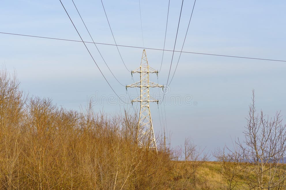 Power Line. Background with Selective Focus and Copy Space Stock Photo ...