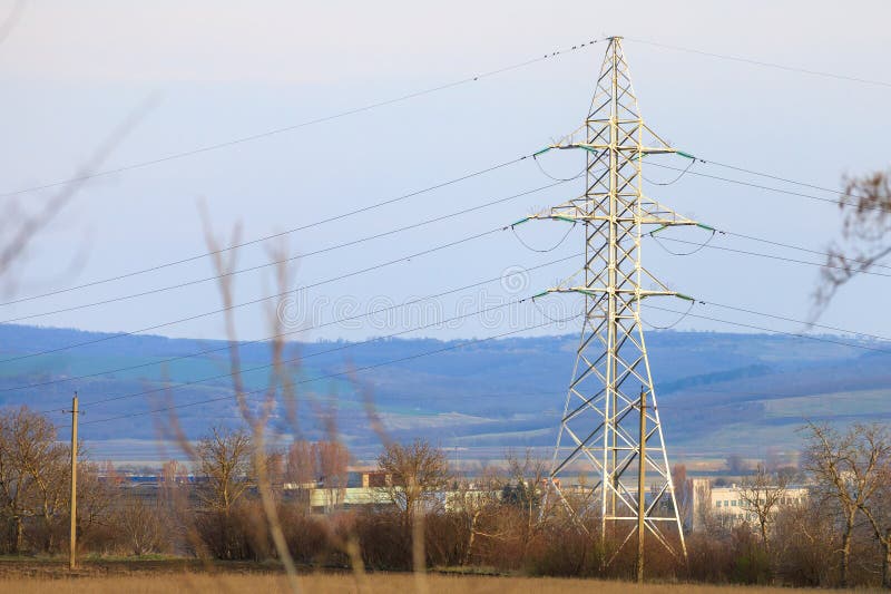 Power Line. Background with Selective Focus and Copy Space Stock Photo ...