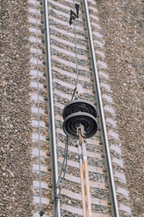 Power Line. Below Them is the Railway Track. Close-up. Have Toning ...