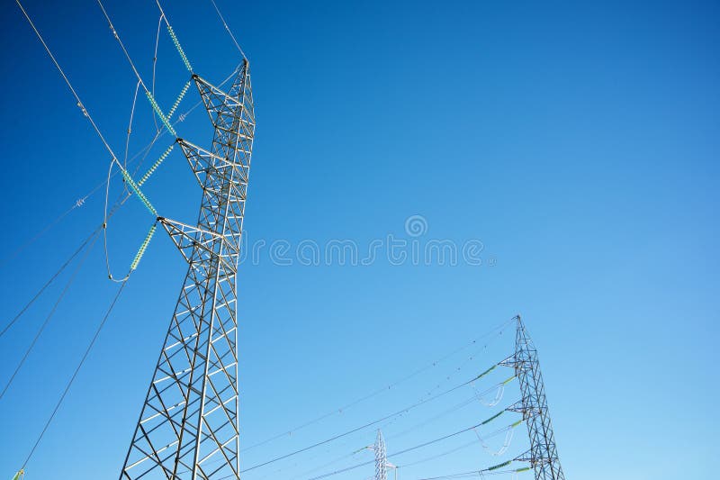 Power line and blue sky stock photo. Image of infrastructure - 303870126