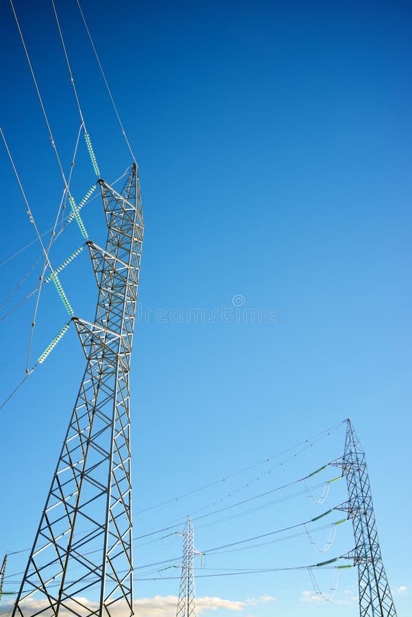 Power line and blue sky stock photo. Image of network - 303870138