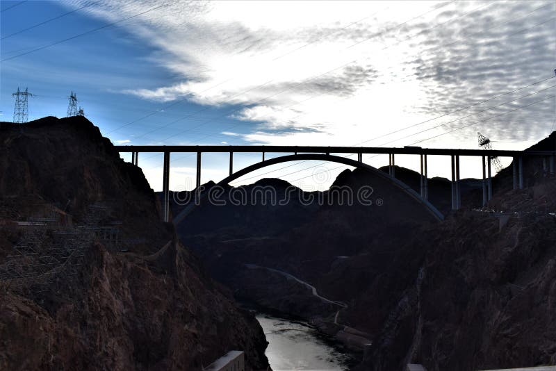 Power Line Cable, Bridge with Mountain, White Clouds and Blue Skies ...