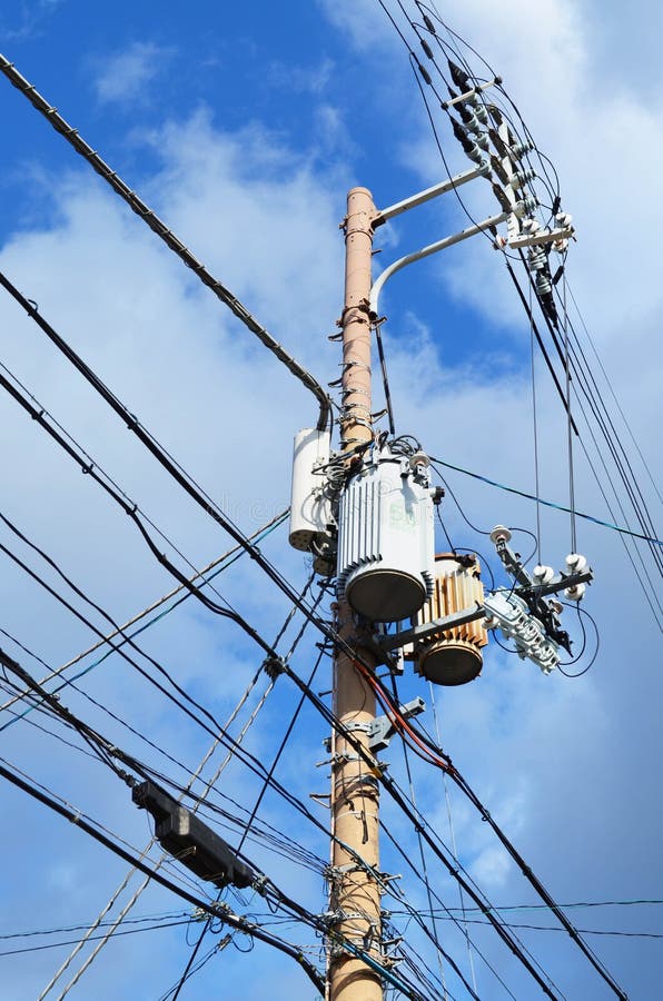 Power Line Cable and Transformer - Cloudy Sky Stock Photo - Image of ...