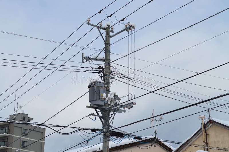 Power Line Cable and Transformer - Cloudy Sky Stock Photo - Image of ...