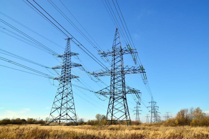 Power line closeup stock photo. Image of clouds, electrification - 95466400