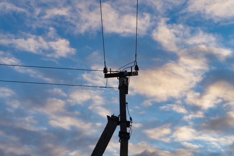 Power Line and Clouds in the Sky Stock Photo - Image of volt ...