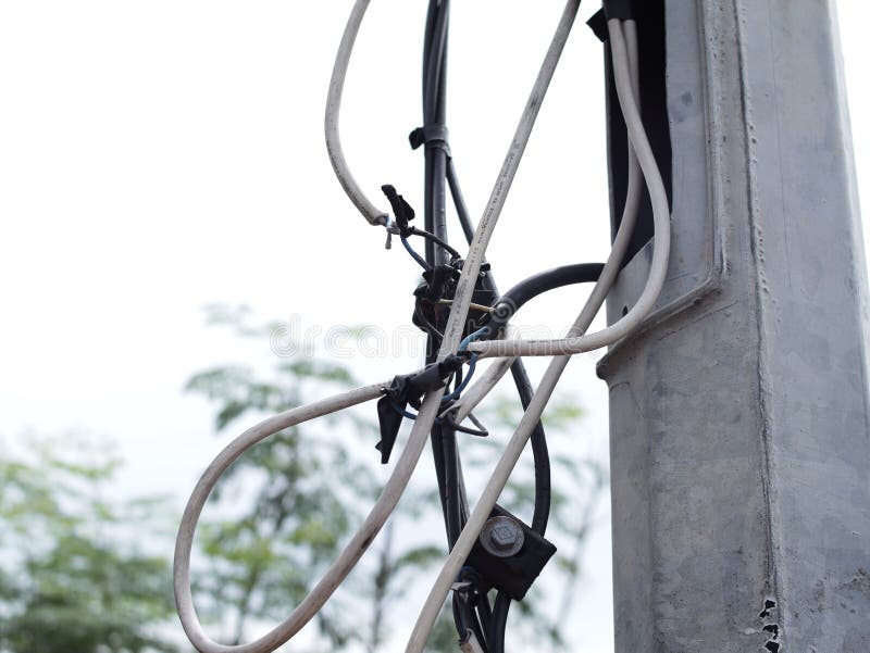 The Power Line is Connected Outside the Power Pole Stock Image - Image ...