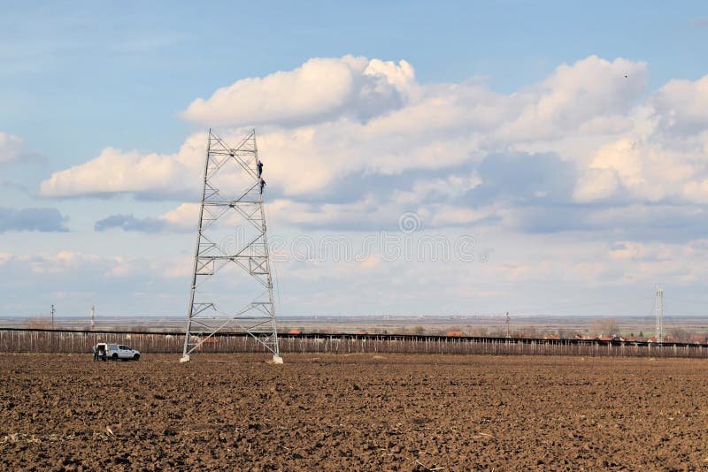Power line construction stock image. Image of construction - 88046775