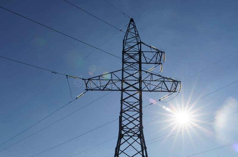 Power Line Distribution Pole Against the Blue Sky Stock Photo - Image ...