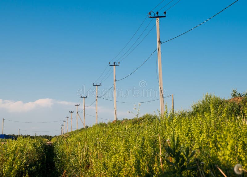 Power line in the field stock photo. Image of energy - 55486772