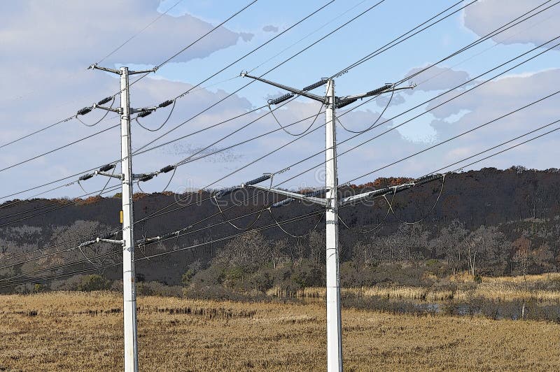 Power lines side by side. stock photo. Image of communication - 104371866
