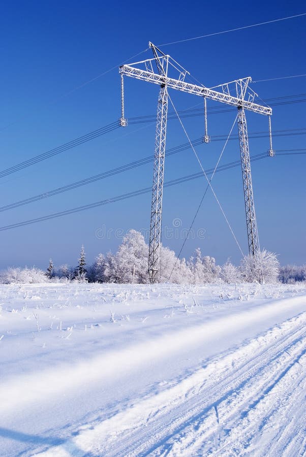 Power line in ice. Winter stock photo. Image of power - 10286068