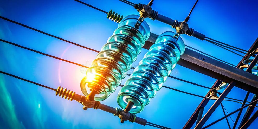 Power Line Insulator Silhouette Against a Stunning Azure Sky a Striking ...