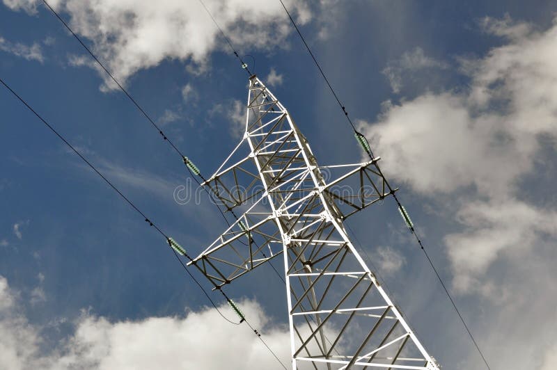 Power Line Mast Against the Blue Sky Stock Image - Image of pole, volt ...