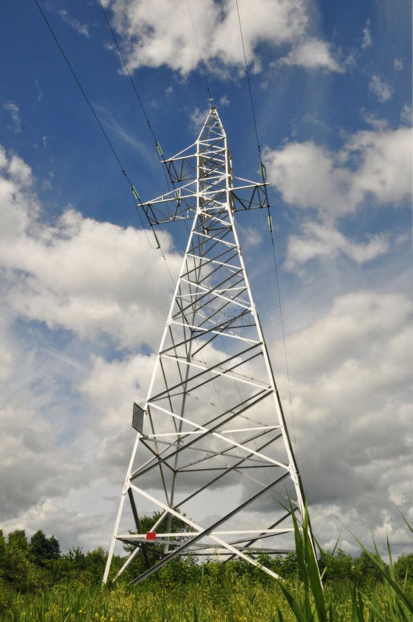 Power Line Mast Against the Blue Sky Stock Photo - Image of power ...