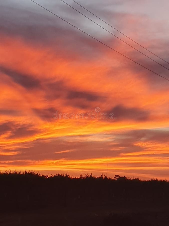 Power Line Orange Winds Cloudy Clouds Stock Image - Image of clouds ...