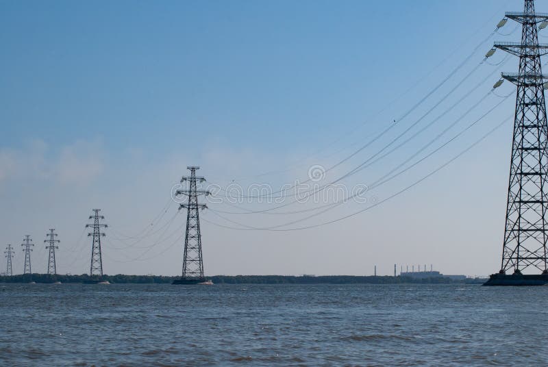 Power Line Over the Water, the Dnieper River, Stock Photo - Image of ...