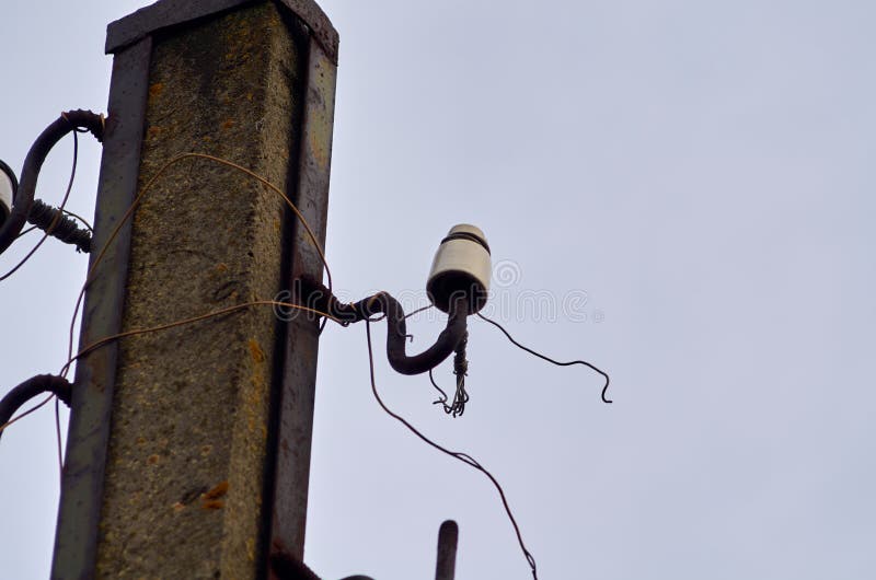 Power Line Pole with Broken Wires Stock Photo - Image of danger ...