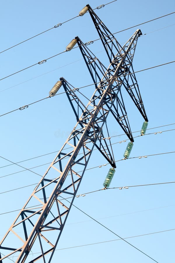 Power Line Pole with Cables and Wire Black Silhouette on Sky Background ...