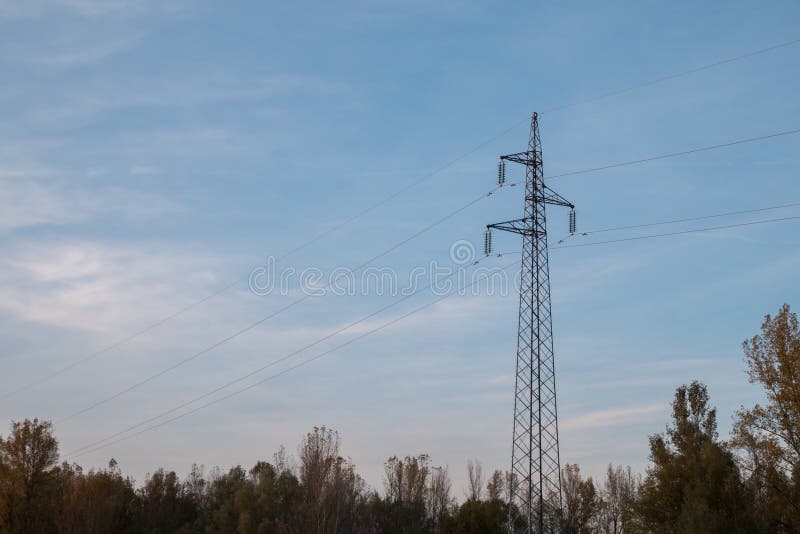 Power Line Pole, Electrical Pylon, Blue Sky, Clouds Stock Photo - Image ...