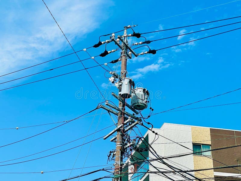 Power Line Pole with a Transformer on it. Stock Photo - Image of ...