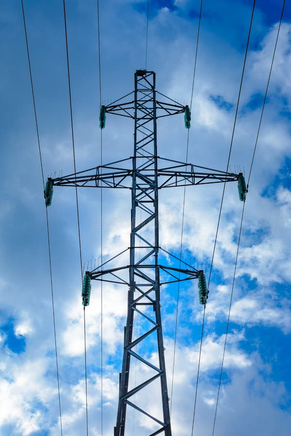 Power Line Post And Blue Sky Stock Photo - Image of industry ...
