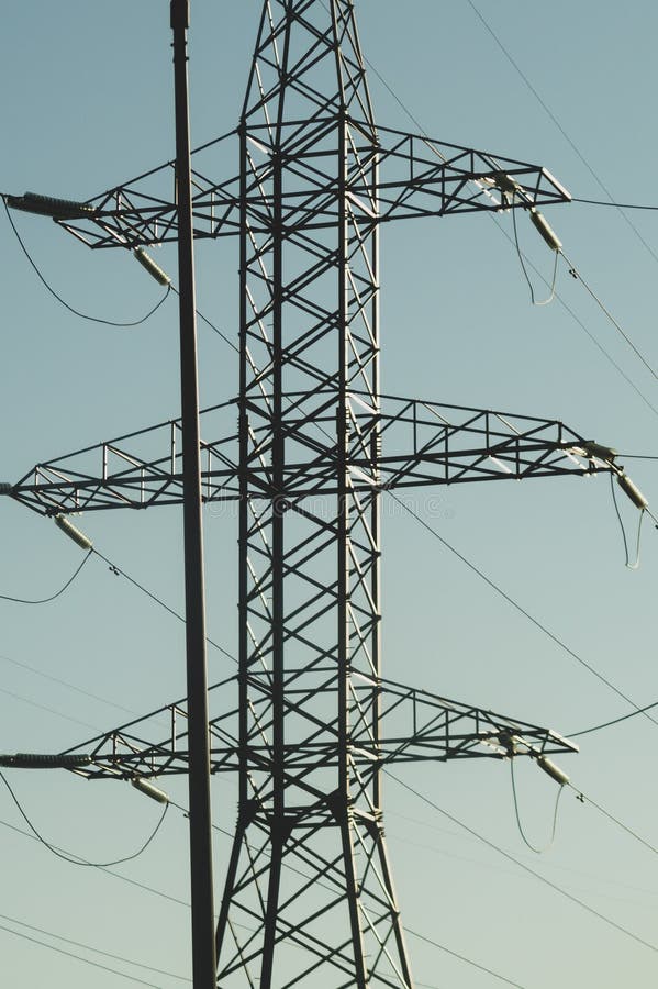 Power Line Post. High Voltage Tower on the Sky Background Stock Image ...