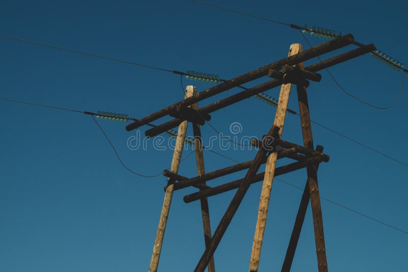 Power Line Post. High Voltage Tower on the Sky Background Stock Photo ...