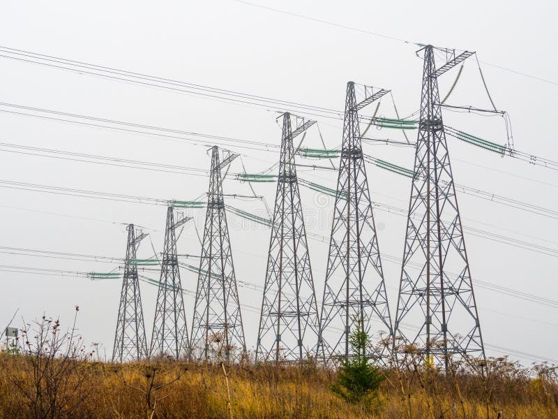 Power Line Posts with Wires High Voltage Stock Image - Image of cable ...