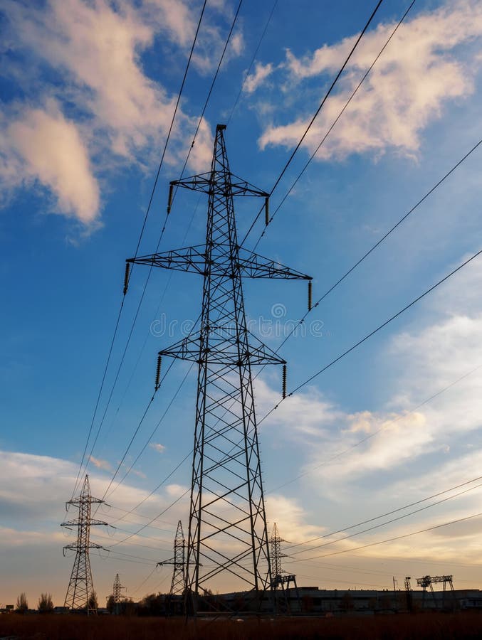 Power Line. Pylon Against a Blue Sky Stock Image - Image of light ...
