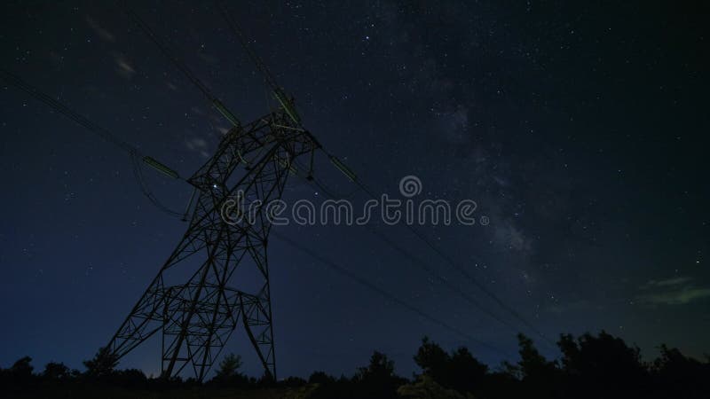 Power Line Pylon Against Starry Night Sky Stock Footage - Video of view ...