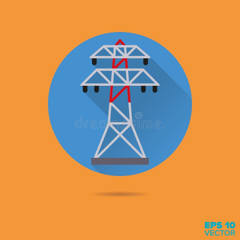 Power Line Pylon Flat Design Vector Icon Stock Vector - Illustration of ...