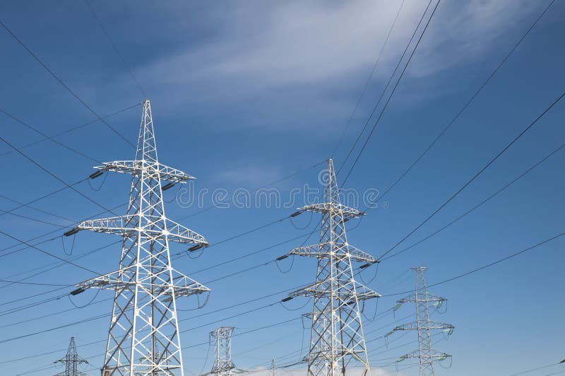Power Line Pylons stock photo. Image of insulator, pollution - 100060004