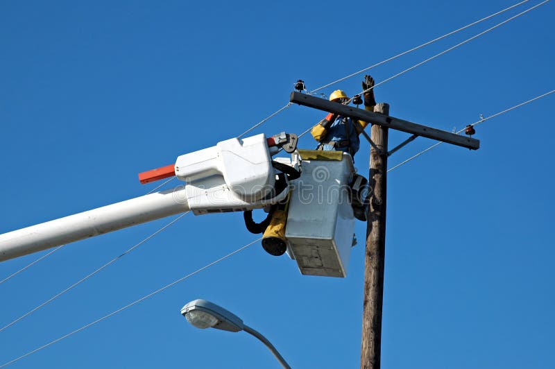 Power line repair stock photo. Image of worker, splice - 5010450
