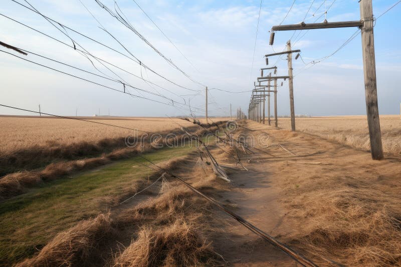 Power Line Sagging in the Wind after Storm or High Winds Stock ...