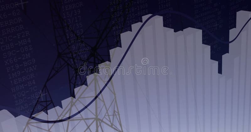 Power Line Structure with Animation Overlaying Graph and Data on Dark ...