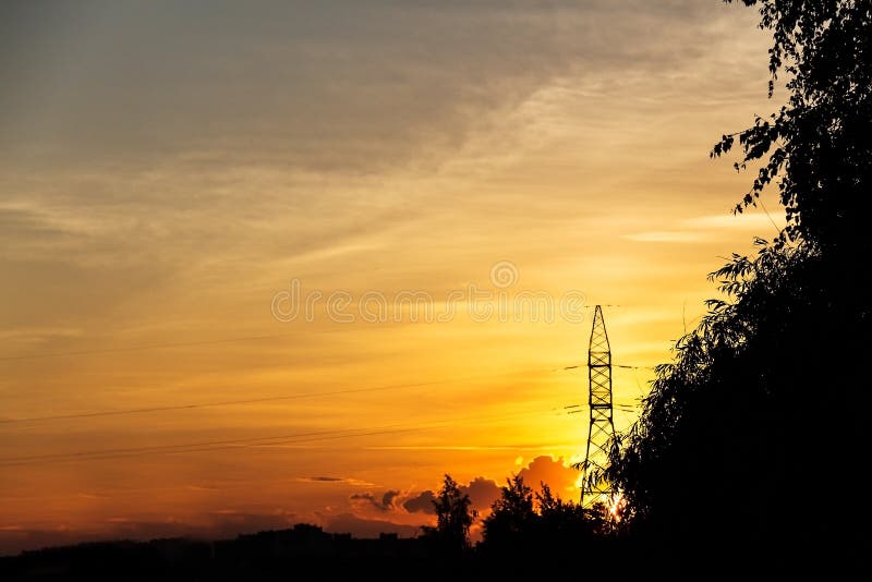 Power line on a sunset stock image. Image of nature, engineering - 72799739