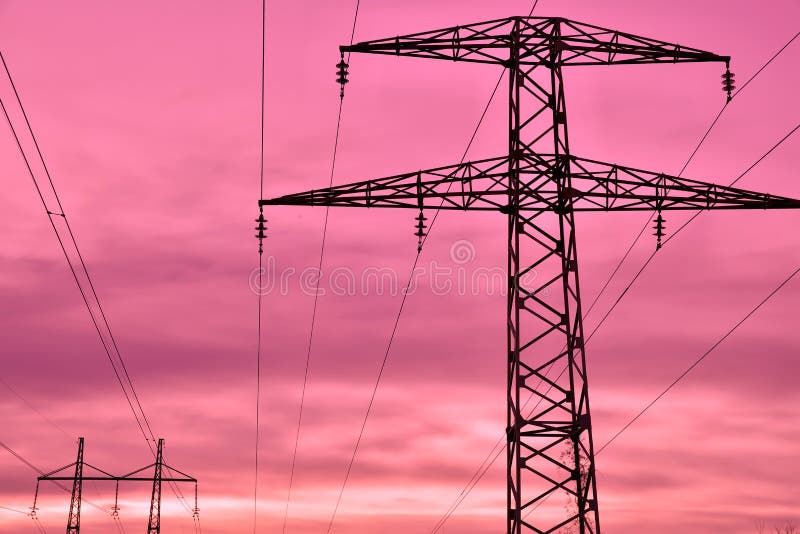 Power line on sunset stock photo. Image of electrical - 63682788