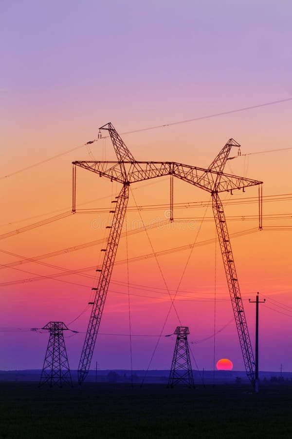 Power line at sunset stock image. Image of evening, industry - 116117677