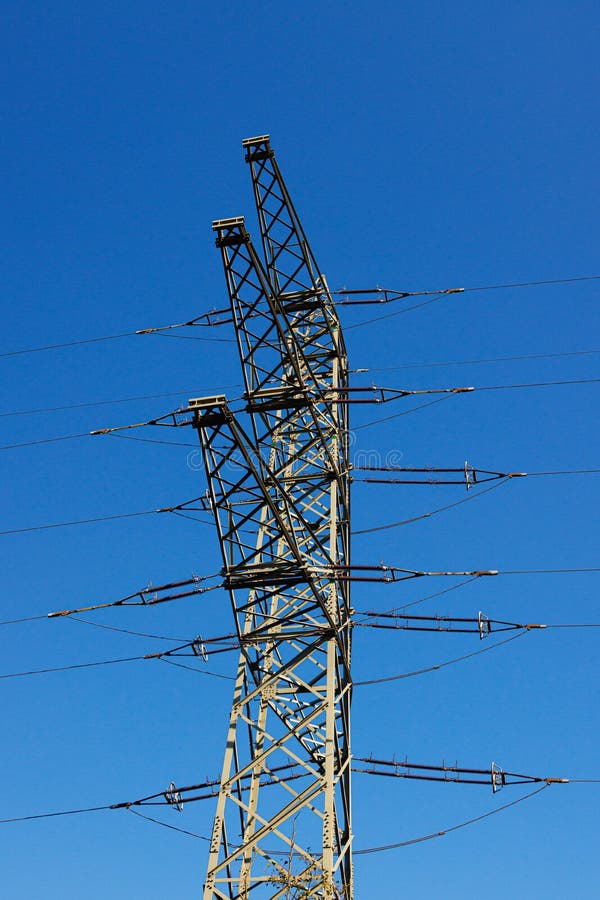 Power Line Support Against a Blue Sky Stock Photo - Image of technology ...
